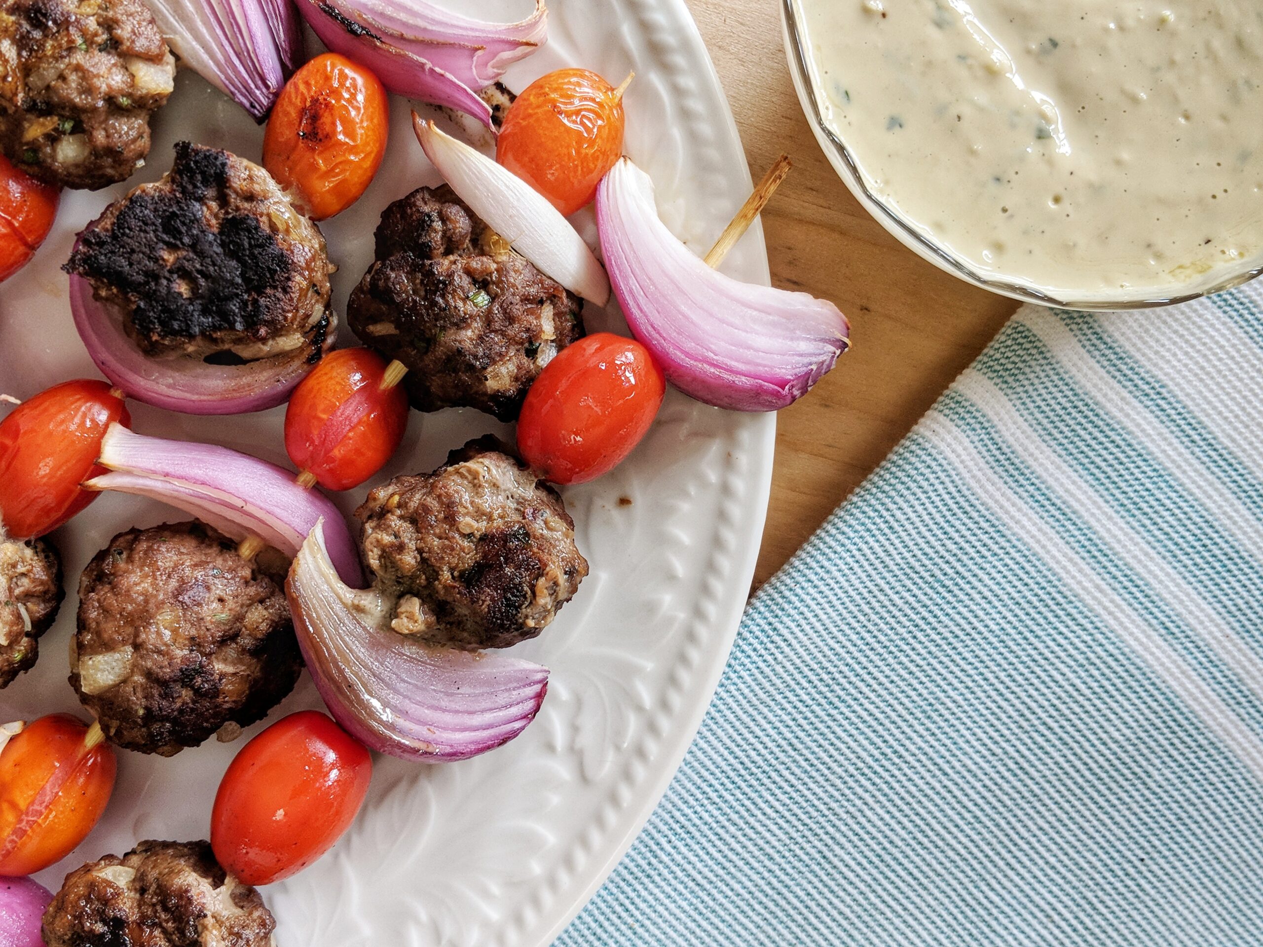 Beef Kofta Meatball Kebabs with Lemon Herb Tahini Sauce